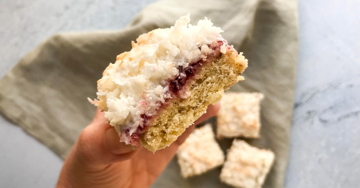 Vegan Coconut Raspberry Slice - Wandering Wafflehands